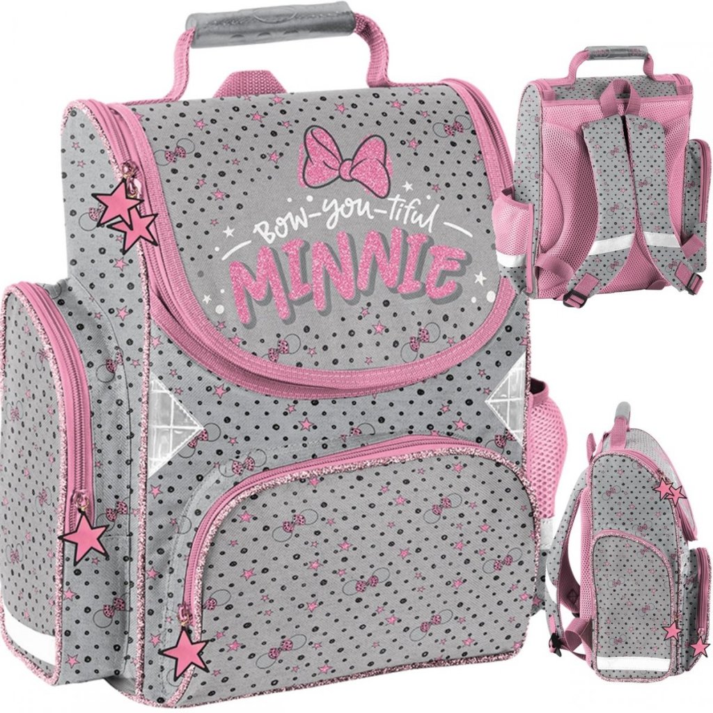 Tornister Myszka Minnie Dziewczęcy Szkolny Paso Szary Różowy [DNF-525] iplecaki.pl