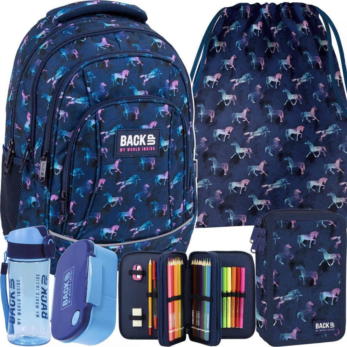 Tęczowe Konie Plecak Szkolny Backup Horse Konie Komplet [PLB4A88] iplecaki.pl