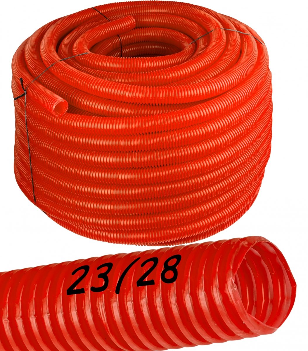 Peszel rura karbowana 23 28mm 50m czerwona do rur pex pp kabli przewodów 320N osłonowa - Peszle ...