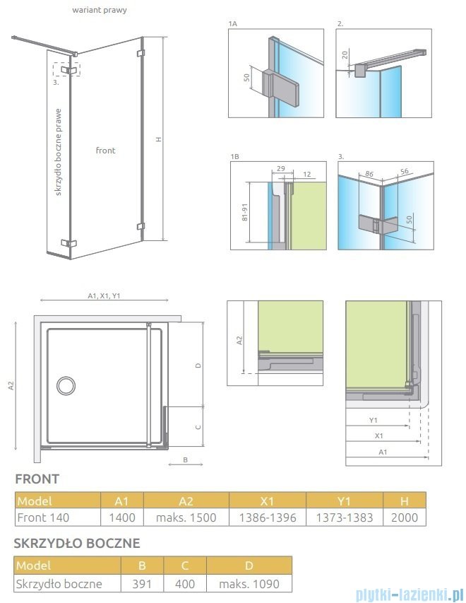 Radaway Arta Walk-in kabina 140cm prawa szkło przejrzyste 386214-03-01/ ...