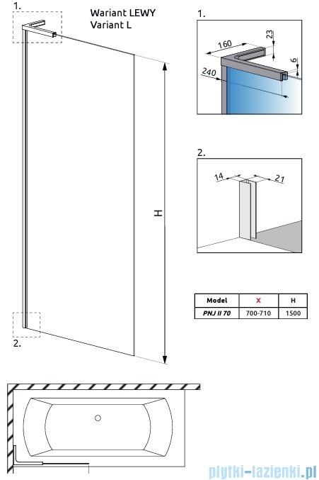 Radaway Modo SL Brushed Copper Pnj parawan nawannowy 70cm lewy ...