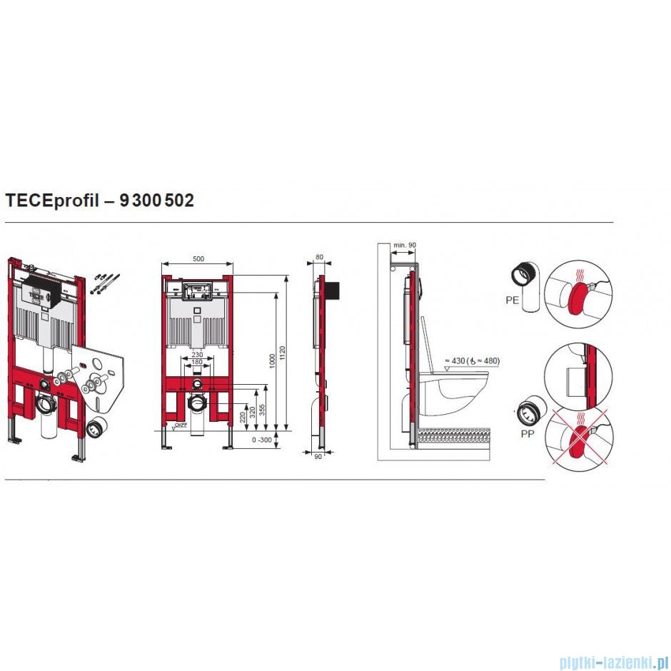 Tece Profil stelaż podtynkowy slim WC OCTA II + wsporniki + przekładka 9300502 - plytki-lazienki