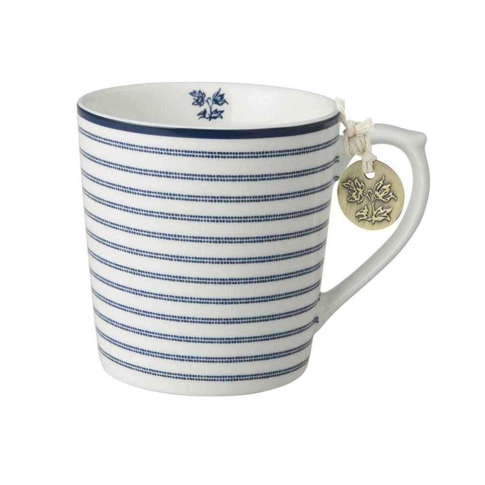 Porcelanowy kubek w niebieskie paski Laura Ashley CANDY STRIPE ...