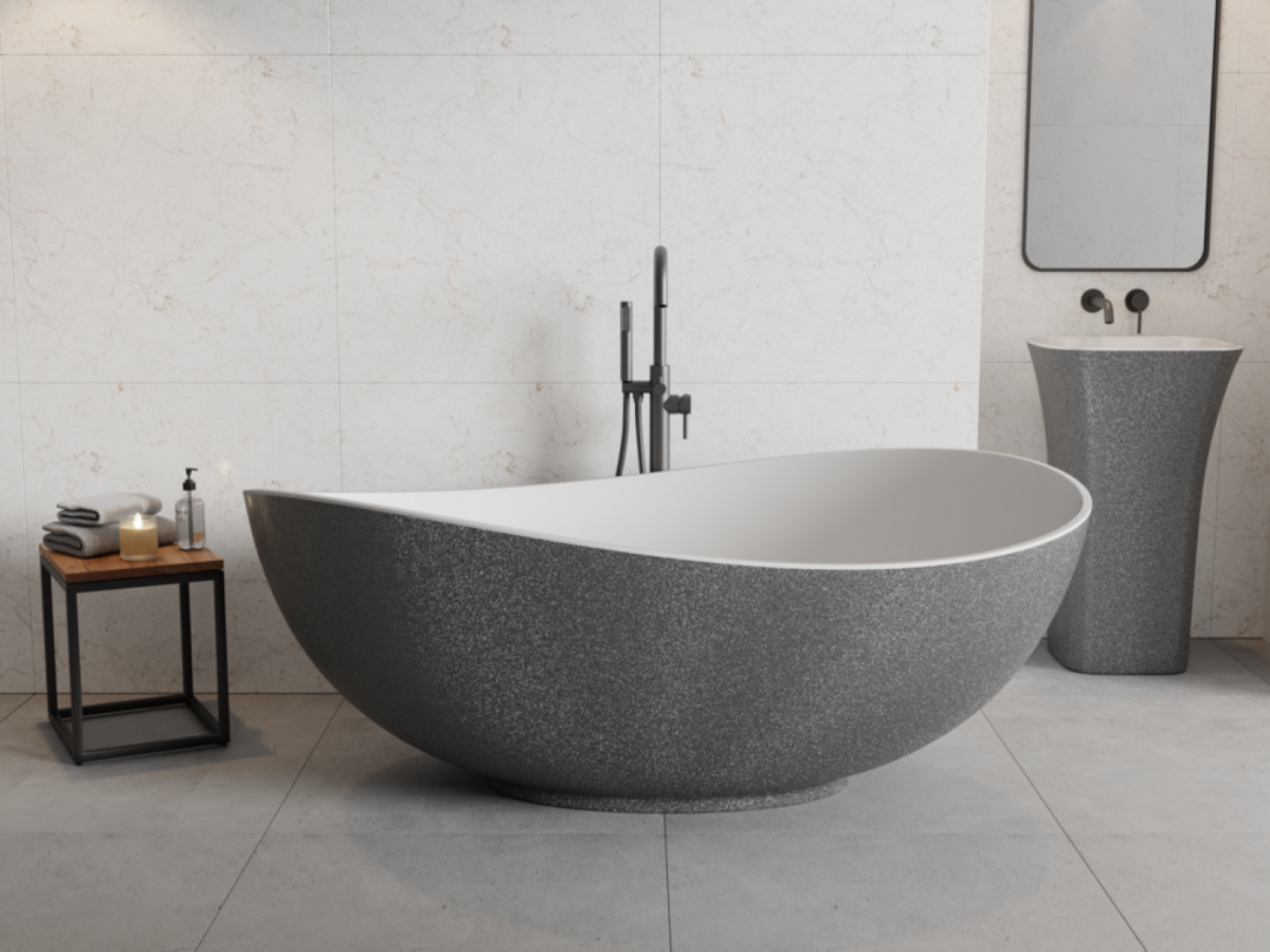 BESCO Wanna wolnostojąca Siya Glam 172x100 grafitowa + klik-klak chrom ...