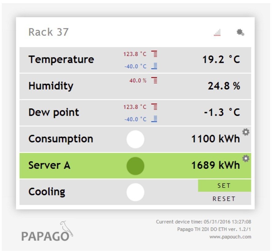 Papouch PAPAGO TH 2DI DO moduł pomiarowy internetowy wieloparametrowy zasilanie PoE Modbus TCP ...