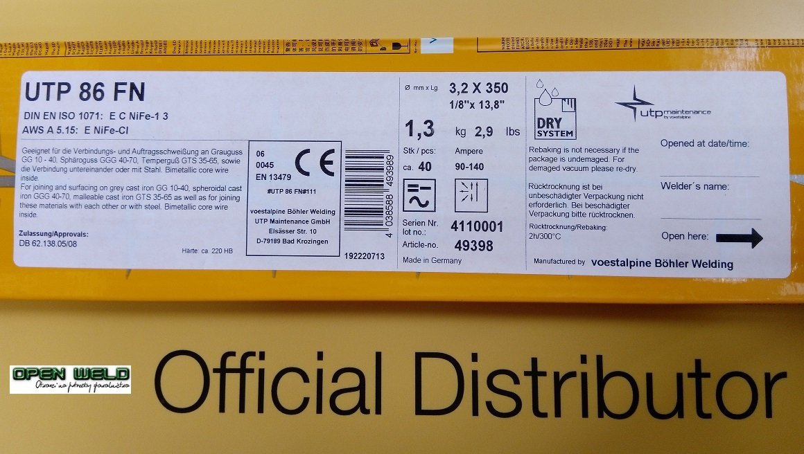 ELEKTRODA DO ŻELIWA, UTP 86 FN