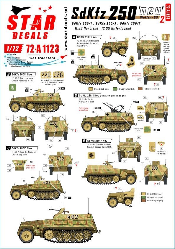 Star Decals 72-A1123 SdKfz 250 'neu' # 2 SdKfz 25 1, SdKfz 25 3 and ...