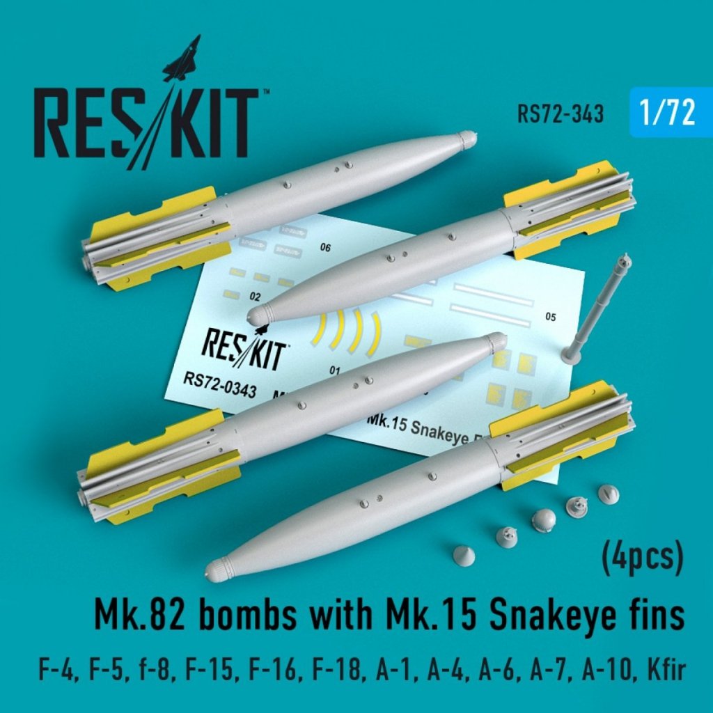 RESKIT RS72-0343 MK.82 BOMBS WITH MK.15 SNAKEYE FINS (4PCS) 1 72 - RES ...
