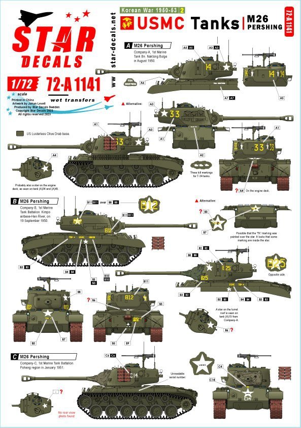 Star Decals 72-A1141 Korean War 1950-53 # 2. USMC Tanks. Pershing. 1 72 ...