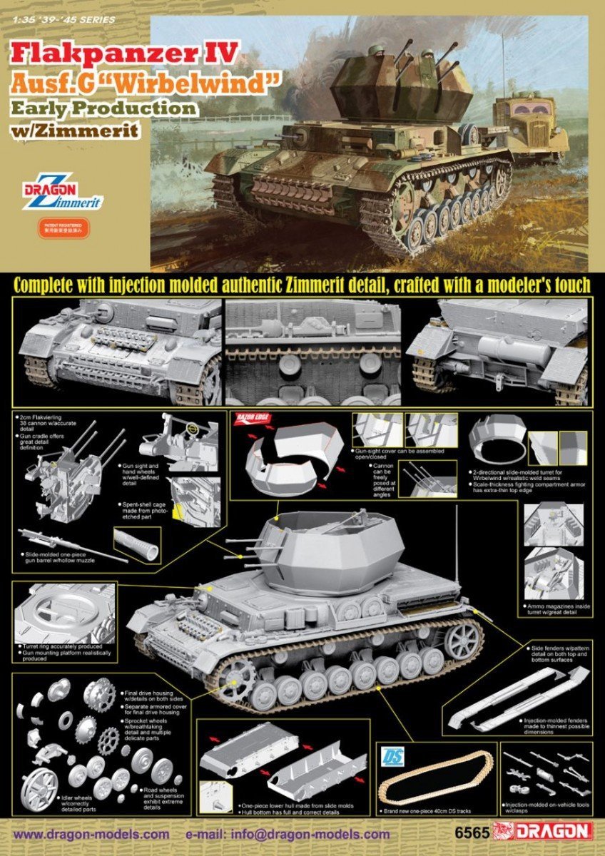 Dragon 6565 Flakpanzer IV Ausf.G Wirbelwind Early Production w Zimm (1: ...
