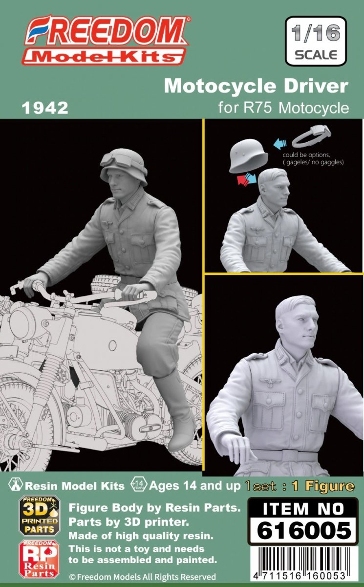 Freedom 616005 WW2 German Motorcycle Driver for R75 1 48 - 1:16 - Figures