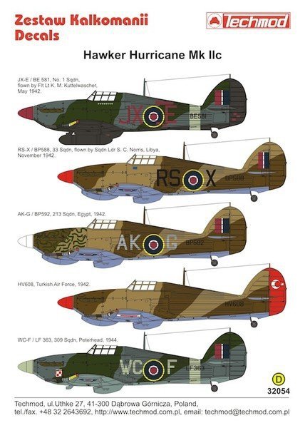 Techmod 32054 Hurricane IIc (1:32) - Skala 1:32 - Aviation Decals ...