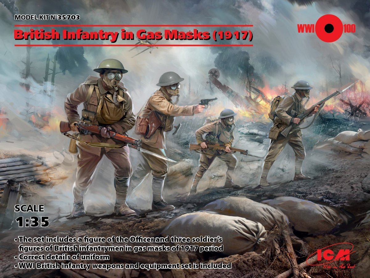 ICM 35703 British Infantry in Gas Masks (1917) (4 figures) (1:35 ...