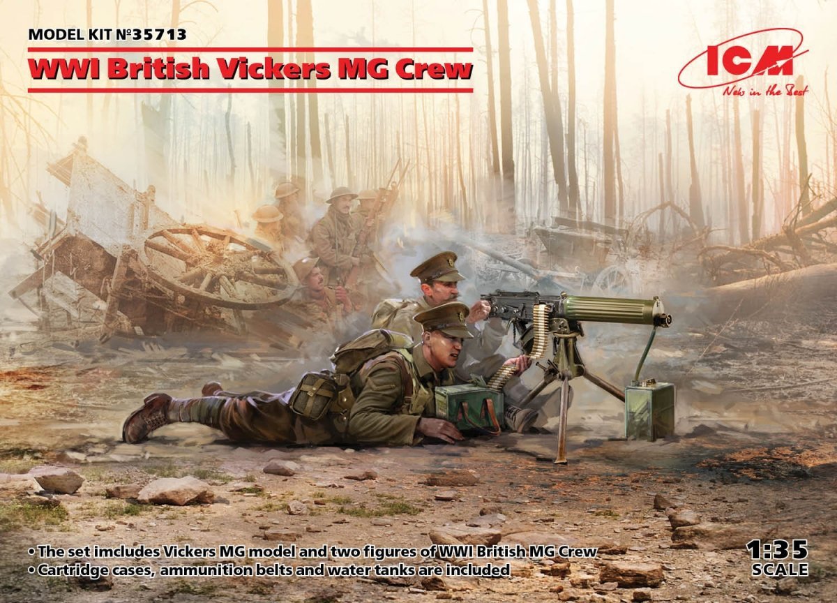 ICM 35713 WWI British Vickers MG Crew (Vickers MG & 2 figures) 1 35 ...