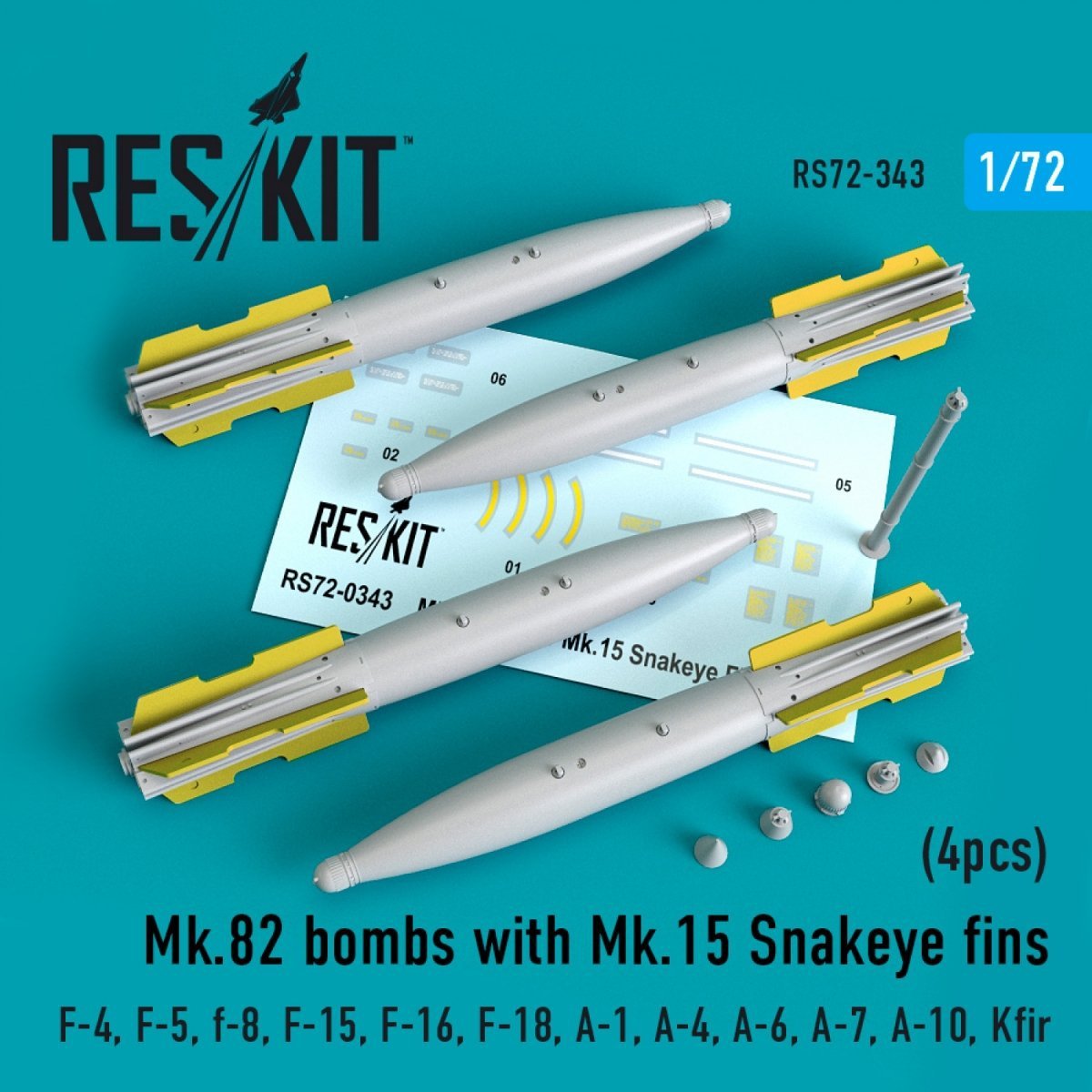 RESKIT RS72-0343 MK.82 BOMBS WITH MK.15 SNAKEYE FINS (4PCS) 1 72 - RES ...