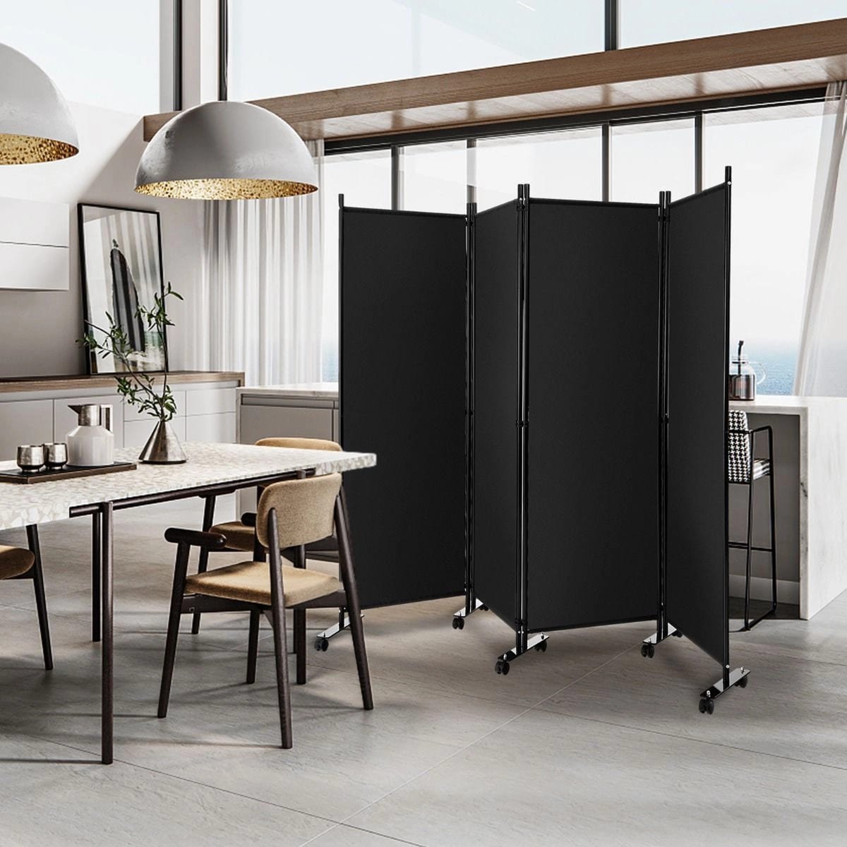 Parawan 4-skrzydłowy na kółkach czarny - Parawany - Wyposażenie - Dom i ...