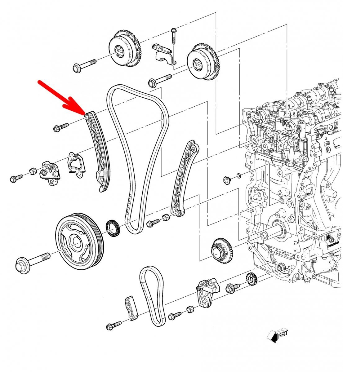 Prowadnica ślizg napinacza łańcucha rozrządu prawy Chevrolet Camaro 2,0 ...