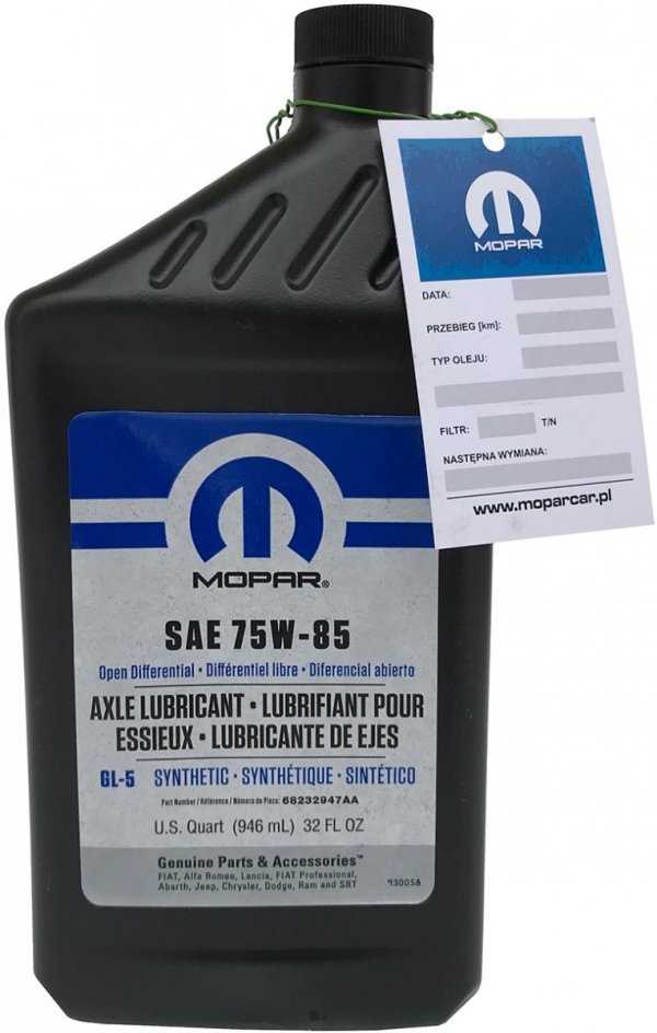 Oryginalny olej tylnego mostu MOPAR 75W-85 bez dodatku ZF-ELSD Chrysler ...