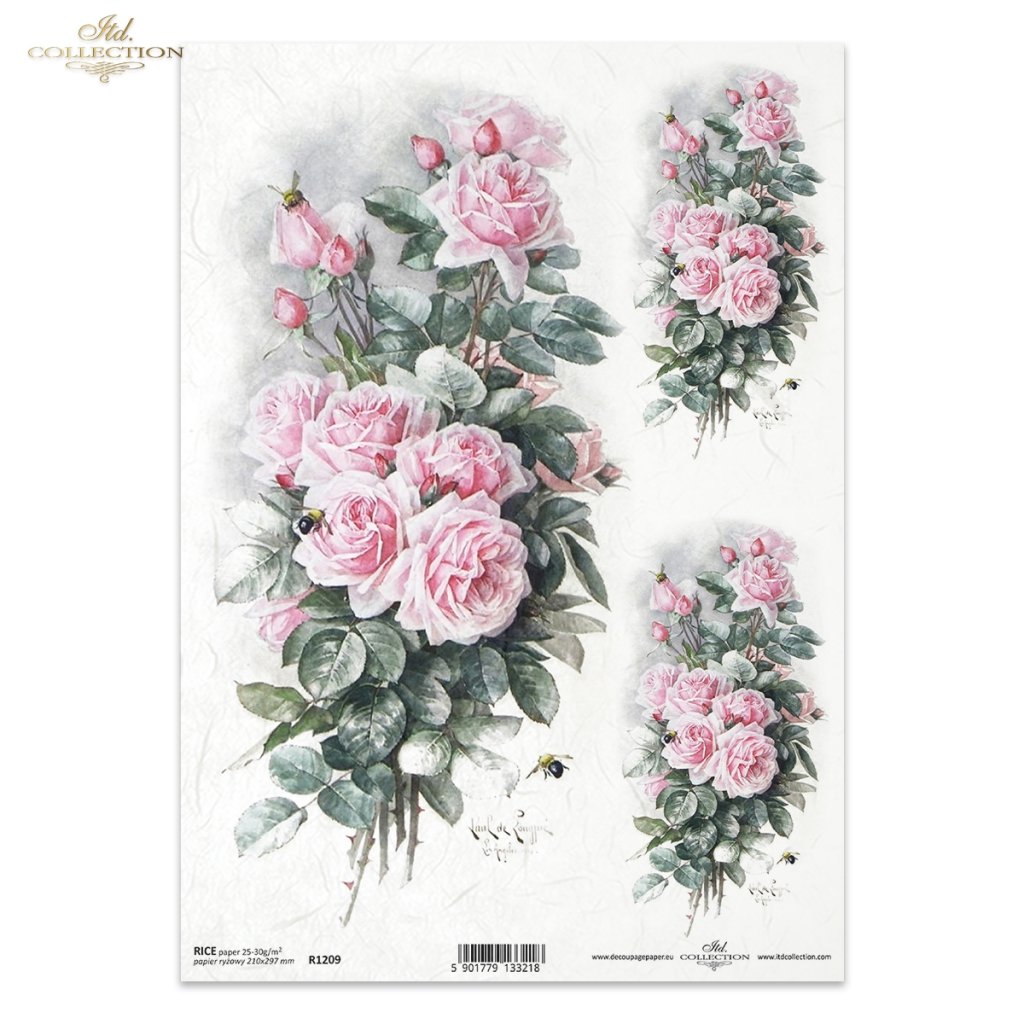 Rice paper R1209 - Paper for decoupage Vintage, flowers, pink roses