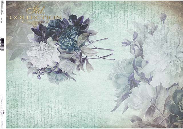 Rice paper A3 R134L - Vintage, flowers, blue peonies