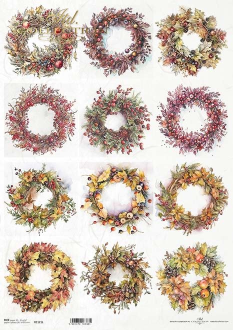 Rice paper A3 R1121L - autumn wreaths, autumn