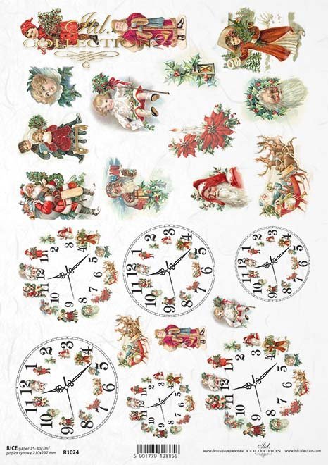Rice paper R1024 - Christmas clocks, Santa Claus, reindeer