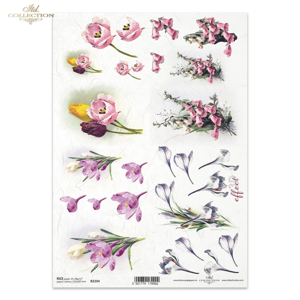 Rice paper R2194 * spring flowers, foxglove, tulip, crocus