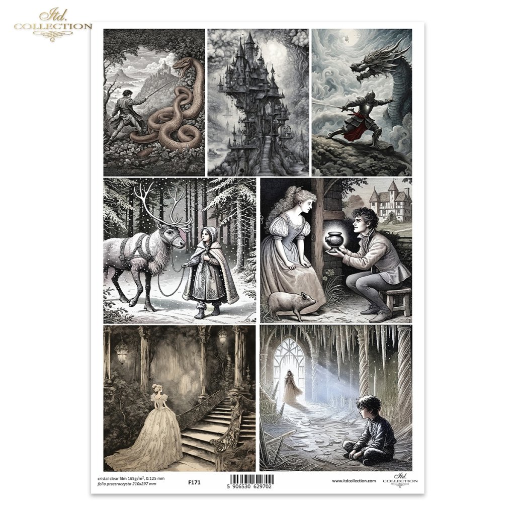 folia przezroczysta F171 Lost in a Fairy Tale, Black & White, Czarny i ...