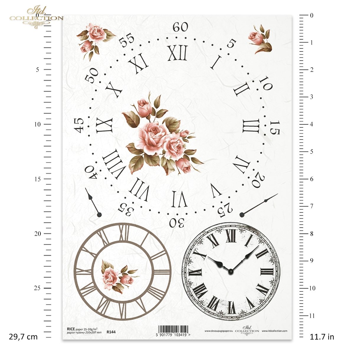 Rice paper R144 - clocks and flowers