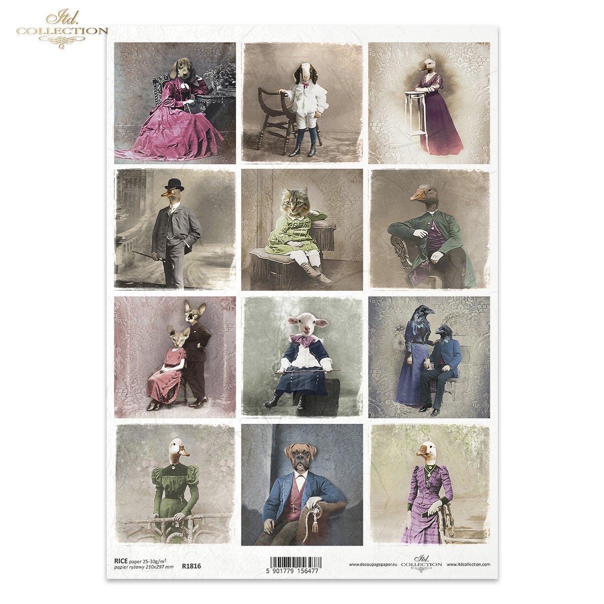 Rice paper R1816 - retro animals, animals in costume, zoomorphism ...