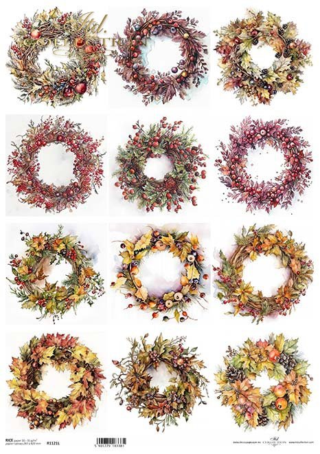 Rice paper A3 R1121L - autumn wreaths, autumn